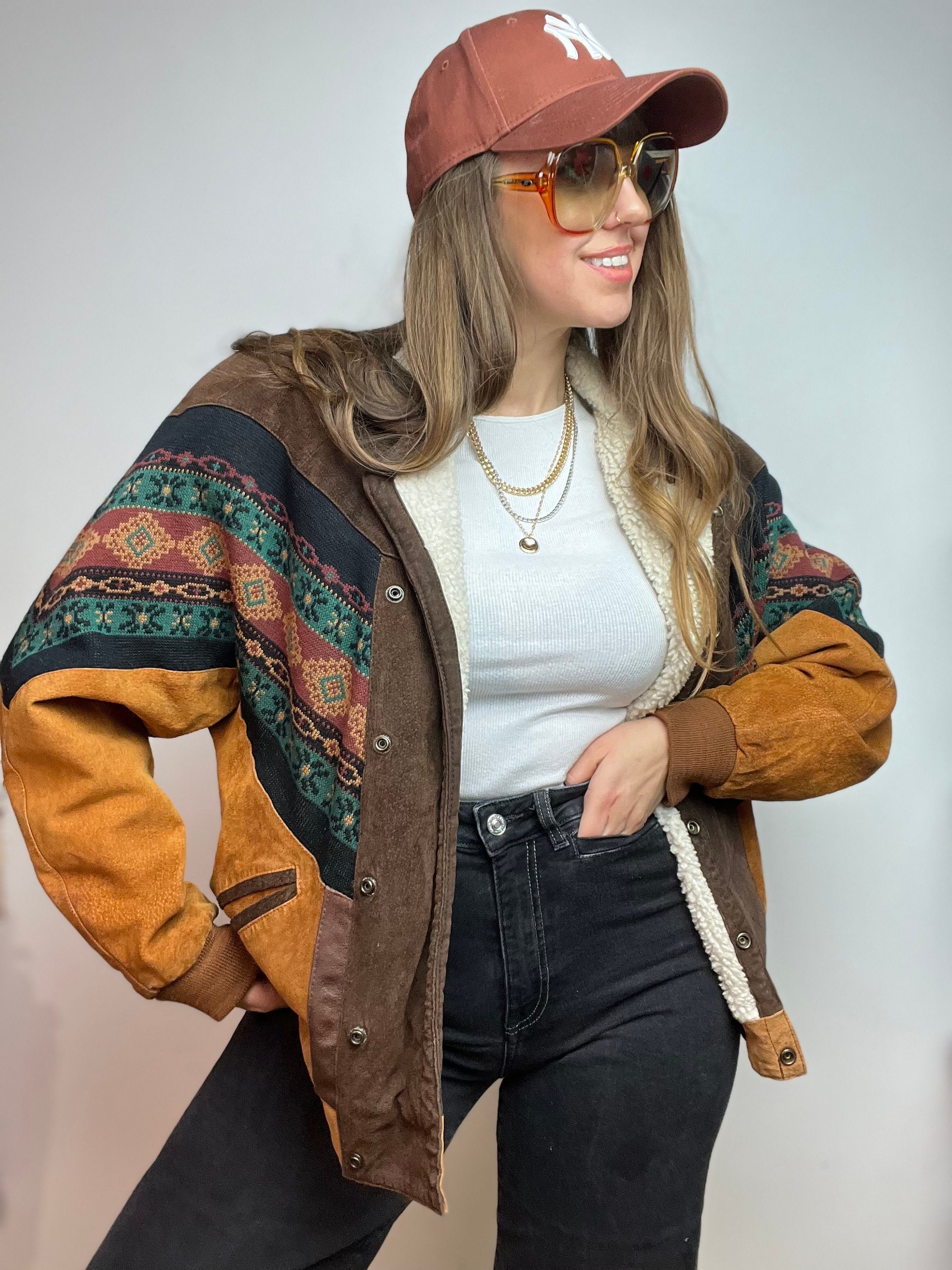 Vintage Aztec Bomber Jacket Sherpa Man Woman Oversize Large Ethno Boho ...