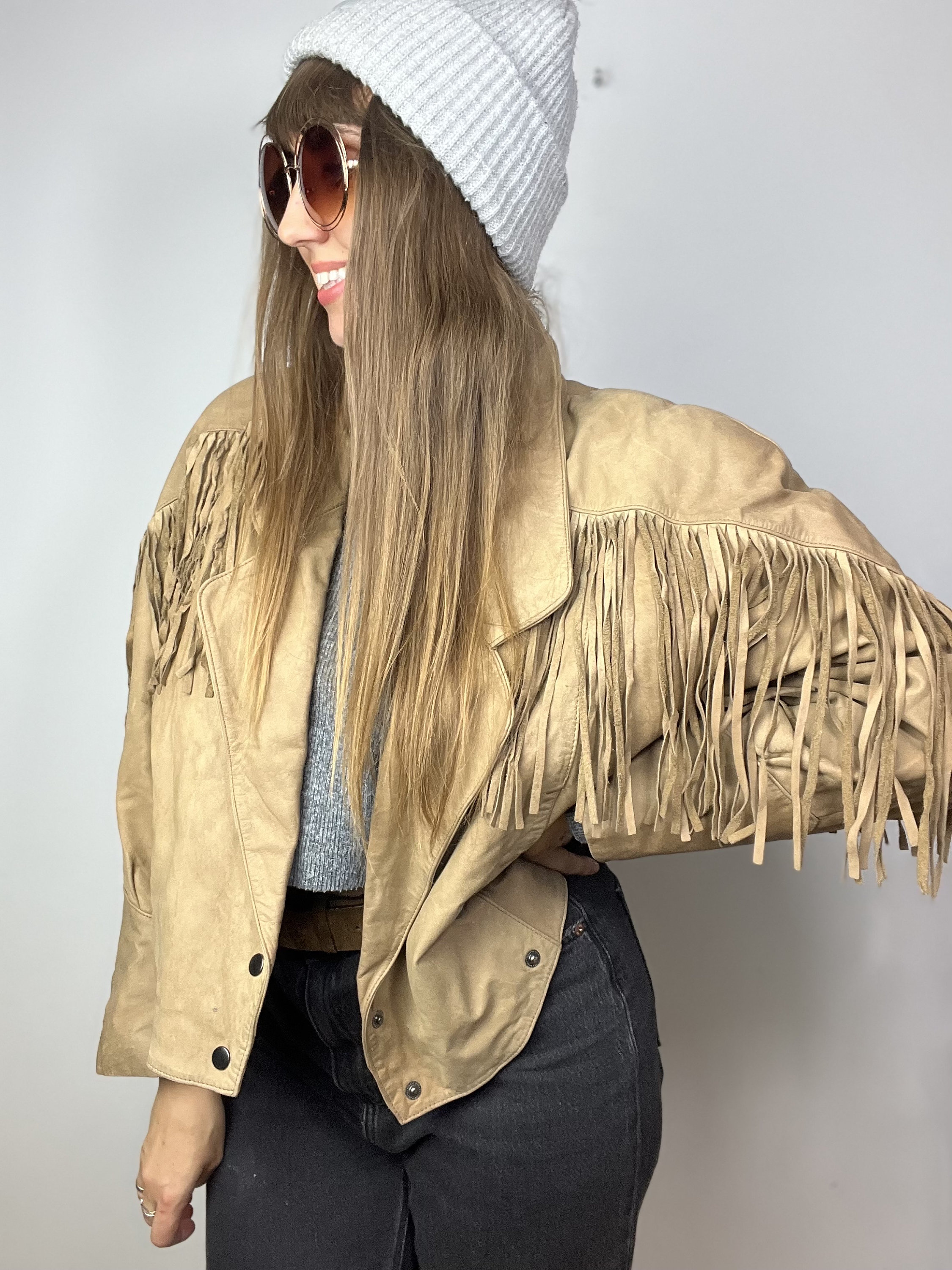 Real Leather Vintage Fringe Jacket Cowboy Western Long Fringes ...