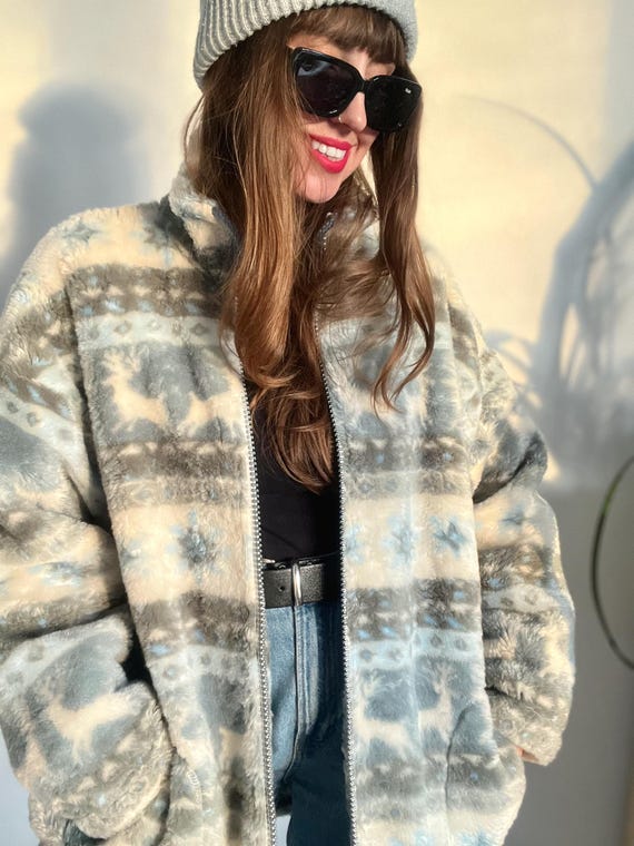 Fleece vintage Aztec indian patterned winter snowflak… - Gem