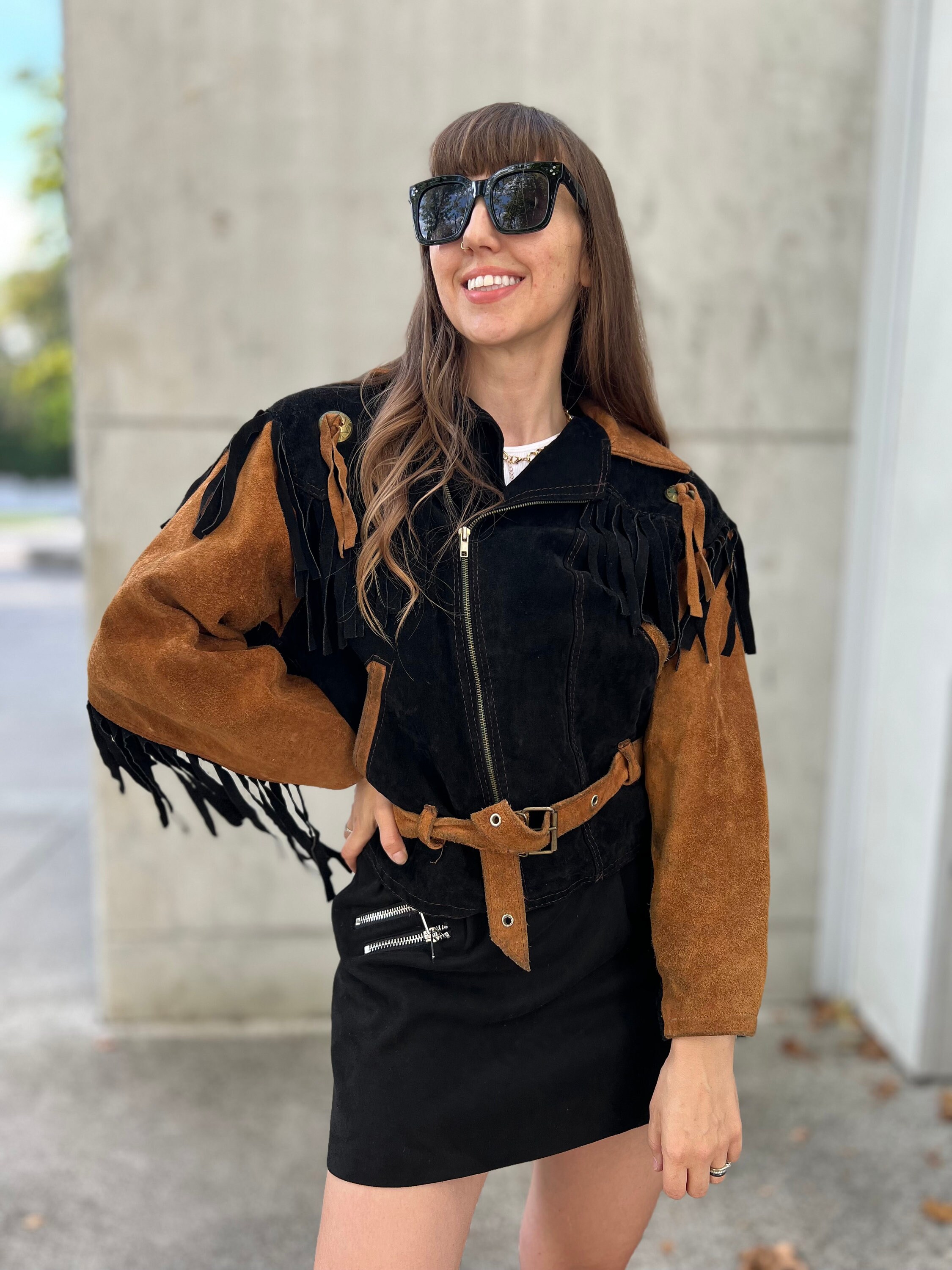 Vintage Fringe Jacket Cowboy Western Real Leather Suede Long Fringes ...