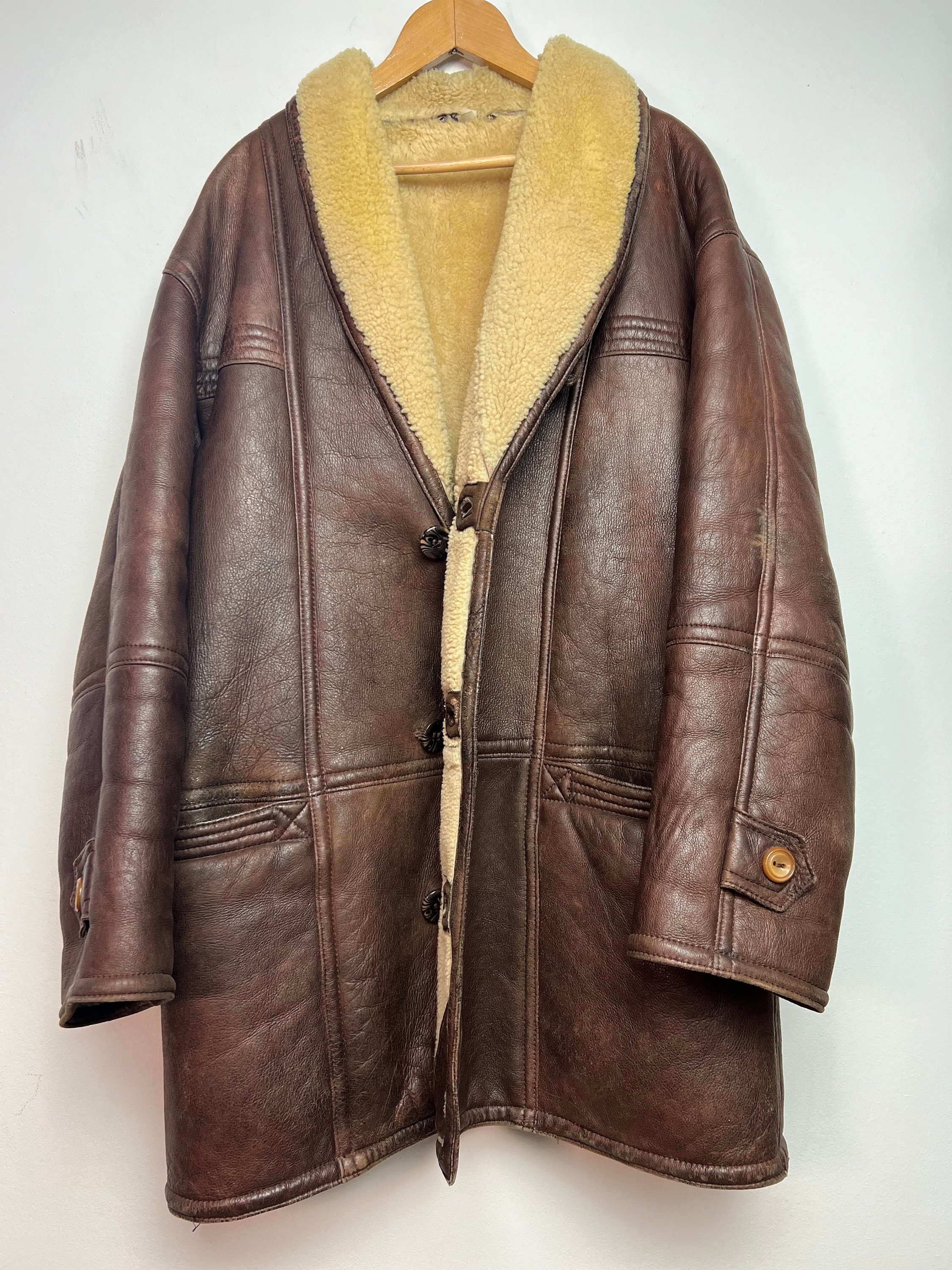 Natural Shearling Coat Brown Jacket Vintage Wool Long Real Thick ...