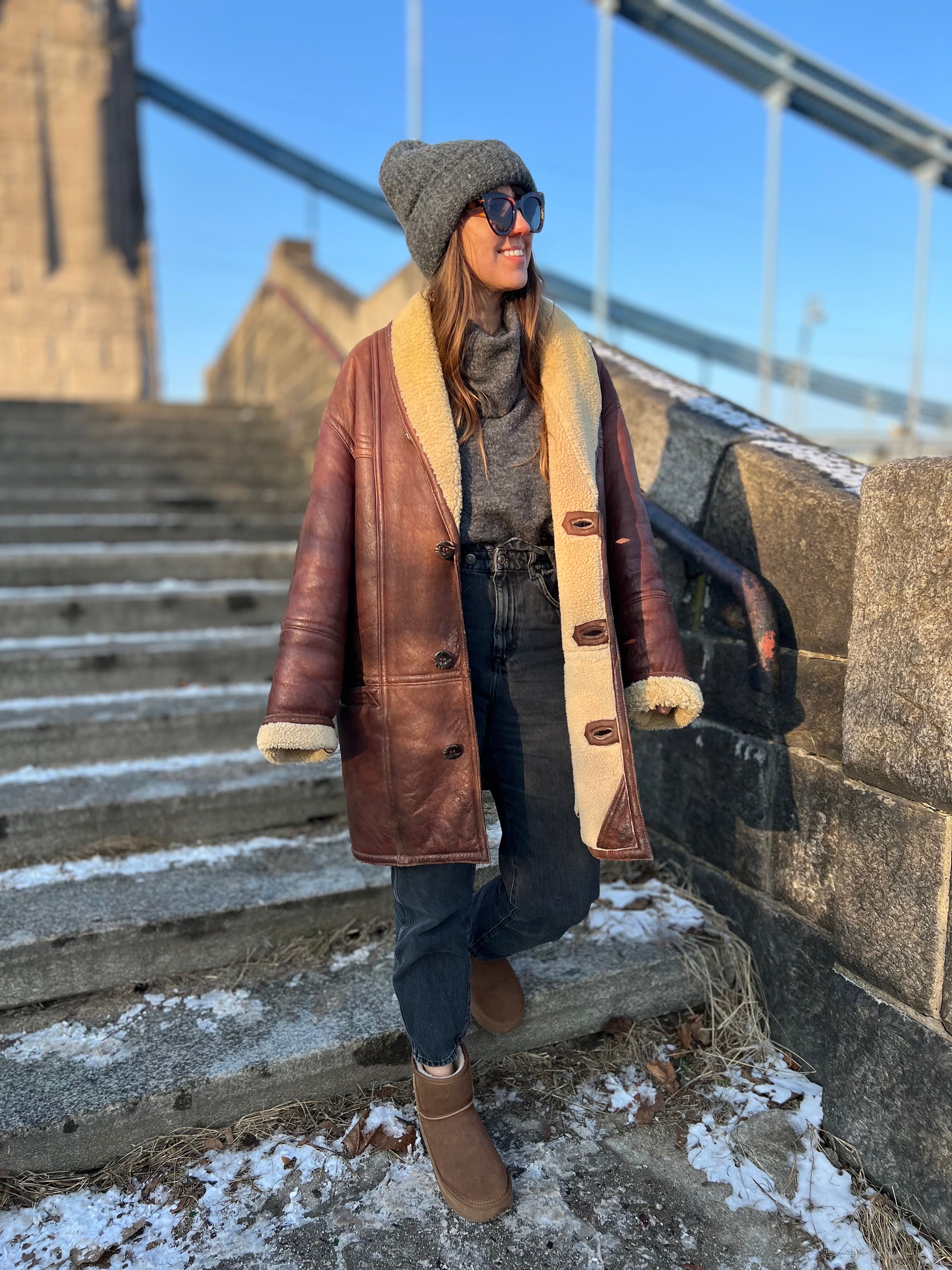 Natural Shearling Coat Brown Jacket Vintage Wool Long Real Thick ...