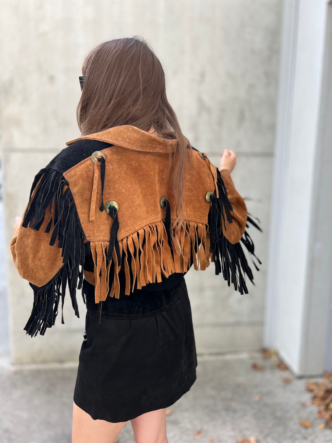 Vintage Fringe Jacket Cowboy Western Real Leather Suede Long Fringes ...