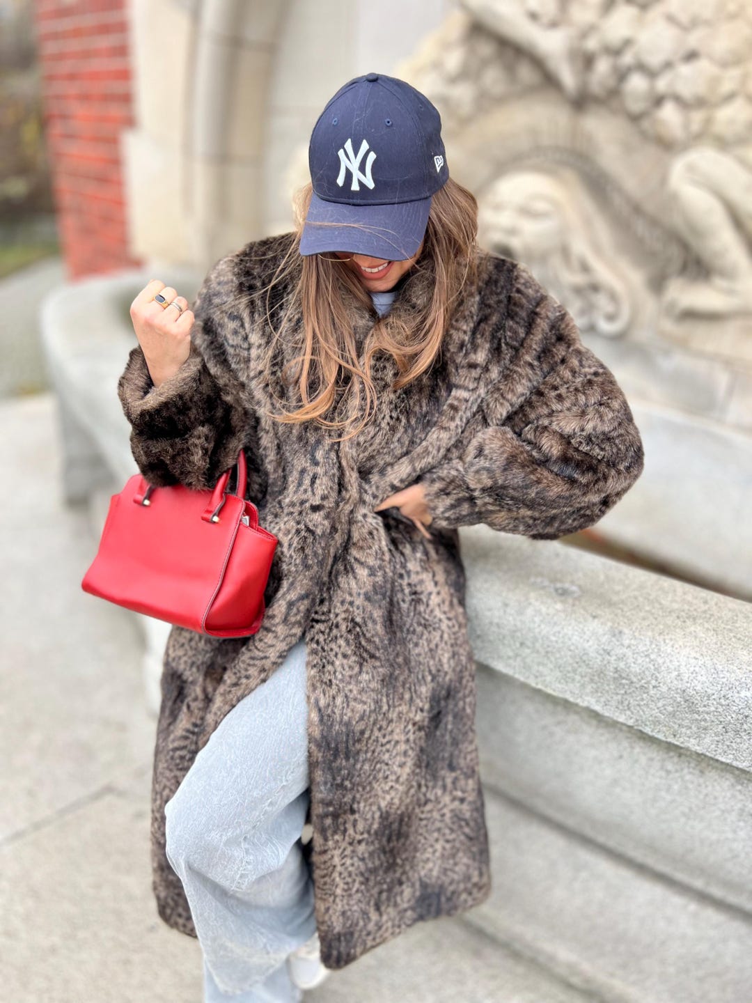 Vintage Faux Fur Coat Long Cheetah Leopard Spots Brown L/XL Mob Wife ...