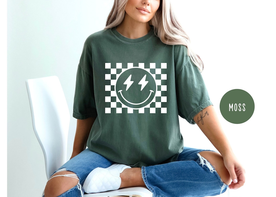 Comfort Colors Checkered Pattern Smile Face Shirt,retro Smiley Face ...