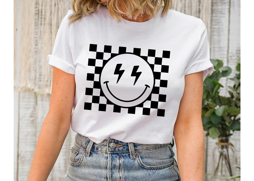Checkered Pattern Smile Face Shirt,retro Smiley Face Shirt,smile Face ...