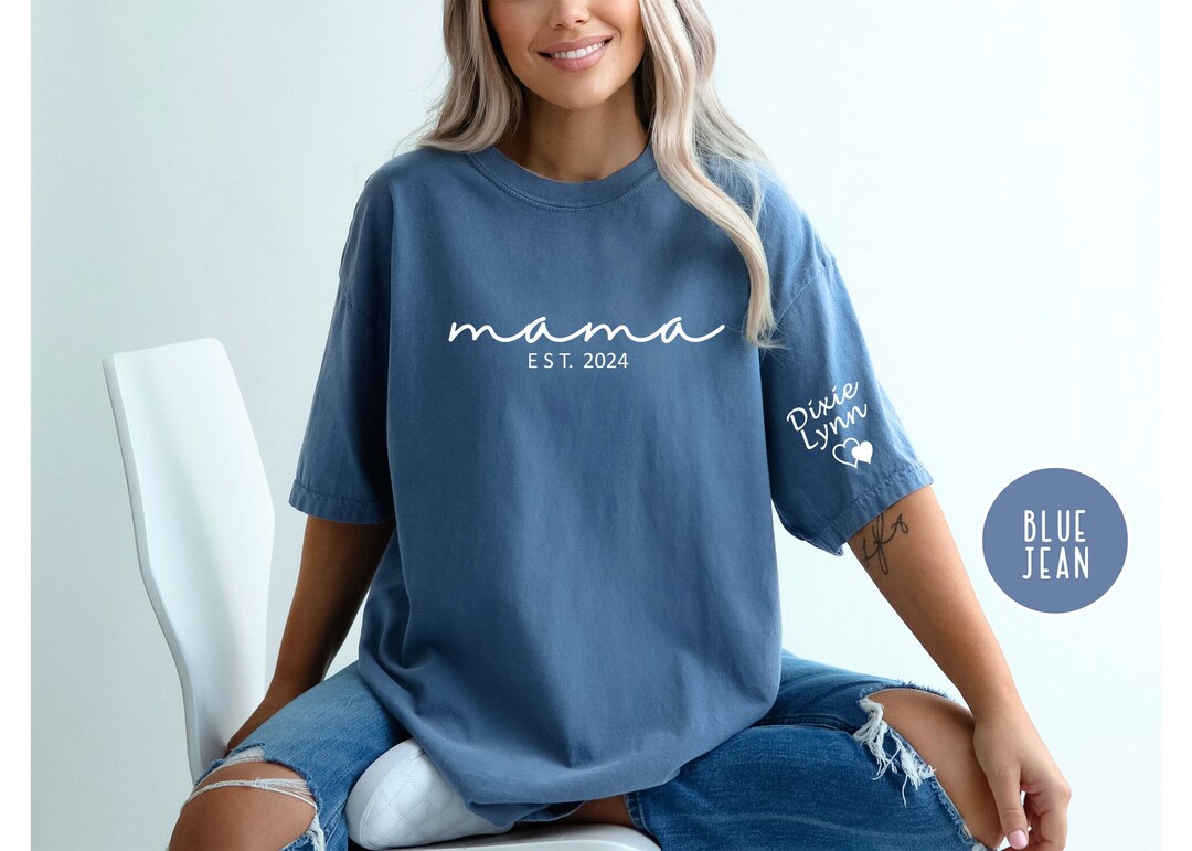 Comfort Colors Custom Mama Shirt With Kid Name on Sleeve,personalized ...