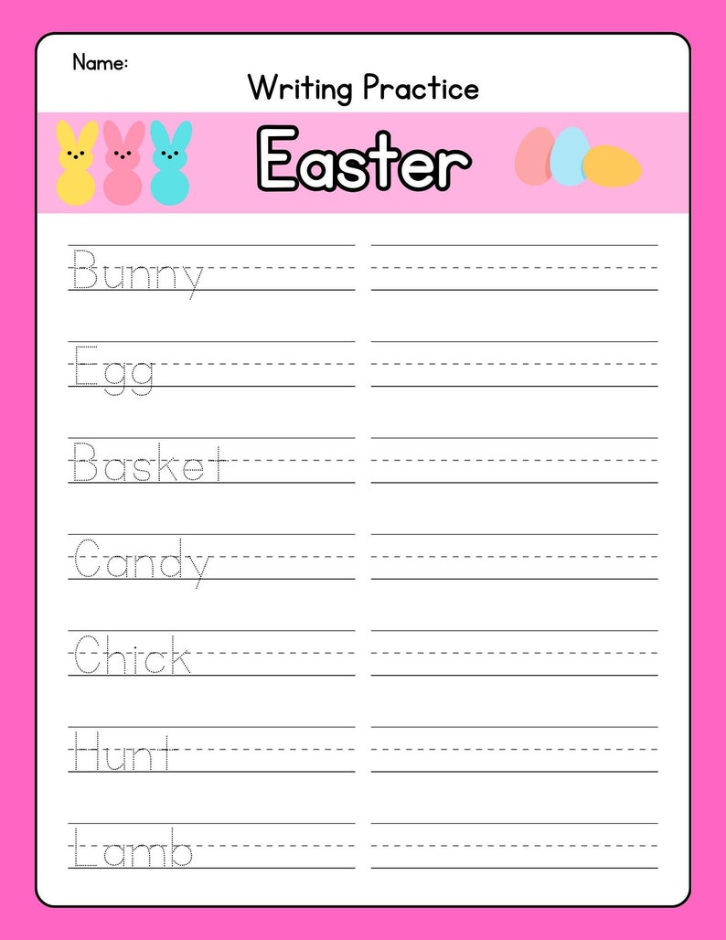 Easter Writing Practice Worksheet Party Kids Learning - Etsy