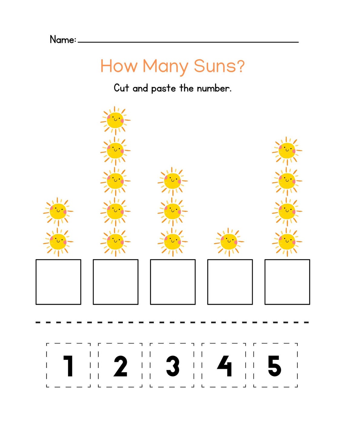 How Many Suns Spring Summer Math Worksheet 4K 5K Kindergarten Preschool ...