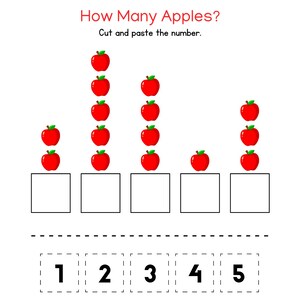 How Many Apples Back to School Math Worksheet 3K 4K 5K - Etsy