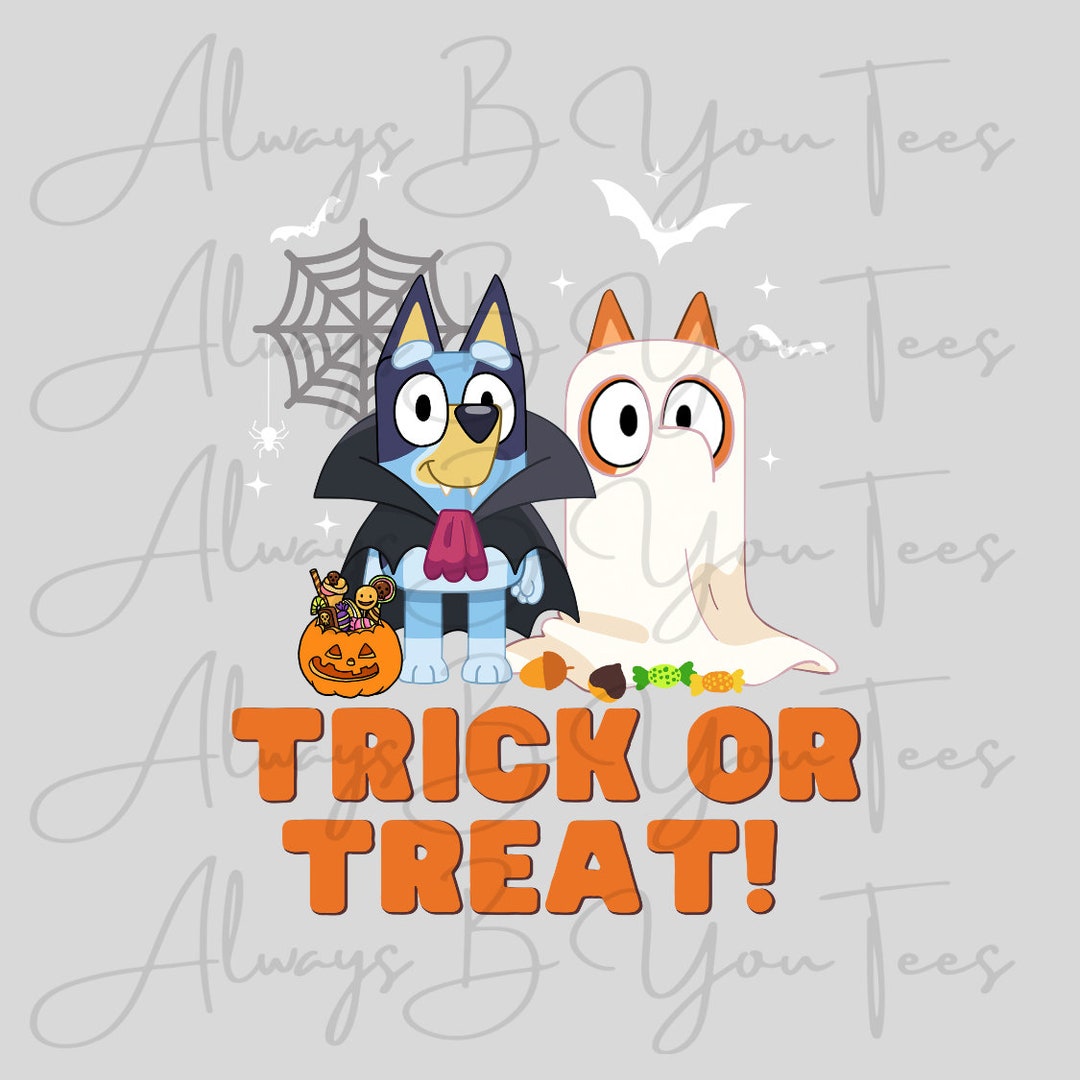 Trick or Treat Blue Dog Cartoon DTF Transfer - Etsy