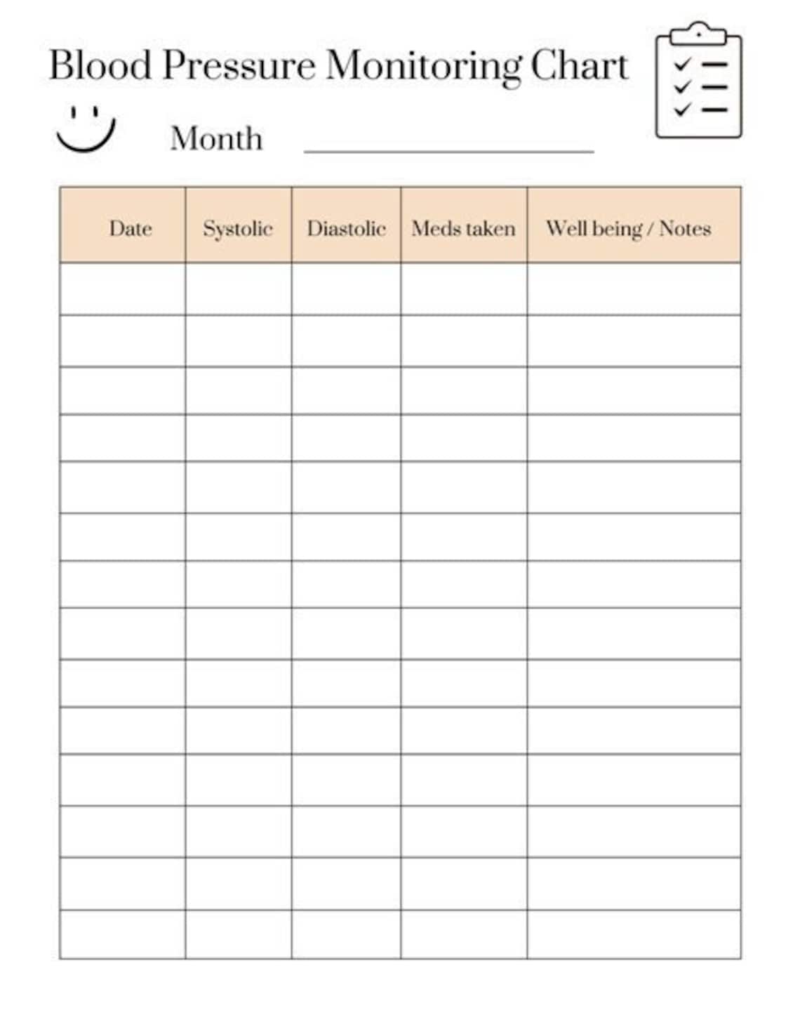 Printable Blood Pressure Monitoring Chart - Digital Download - Etsy Canada