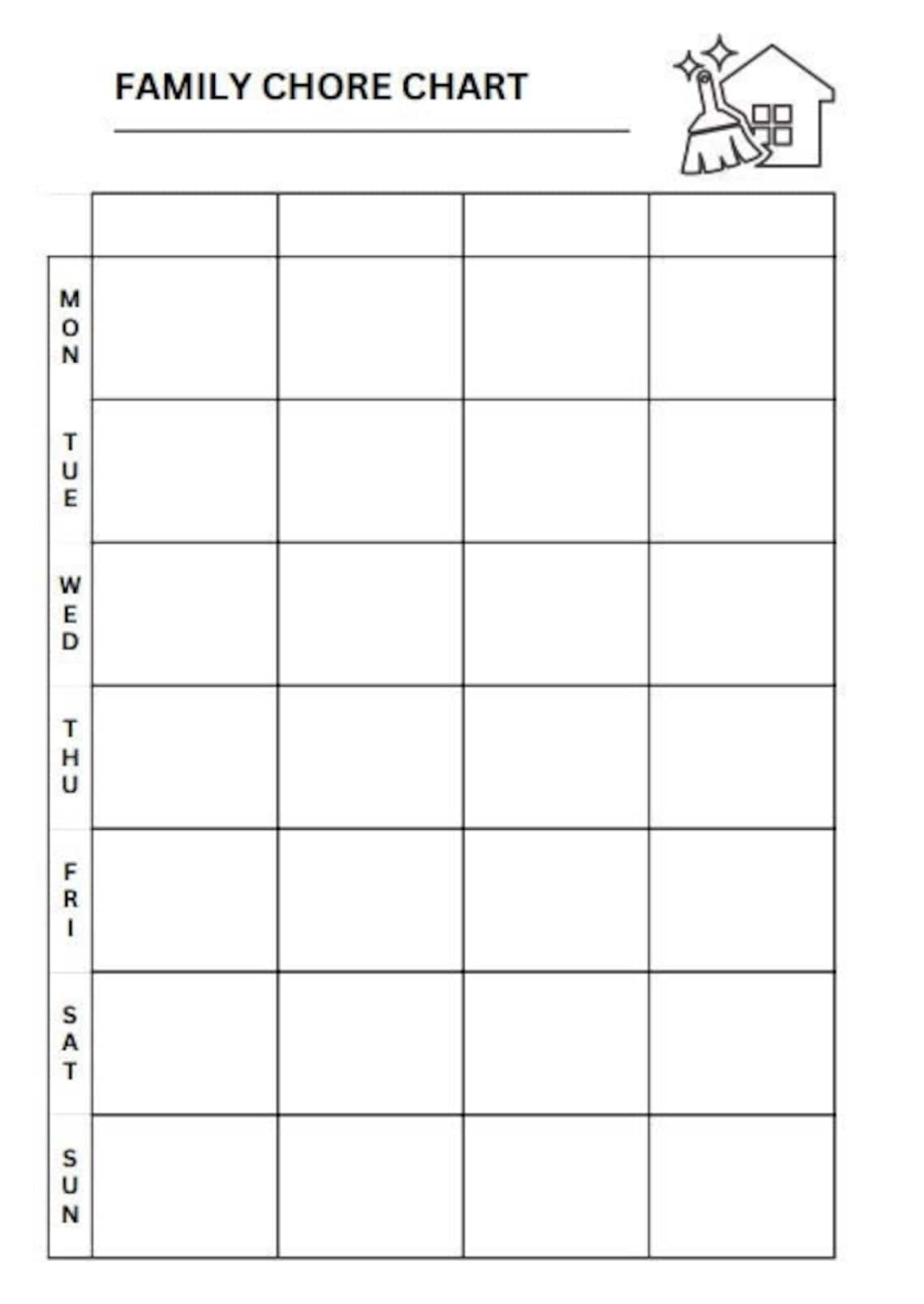 Family Chore Chart Printable and Fillable - Digital Download - Etsy