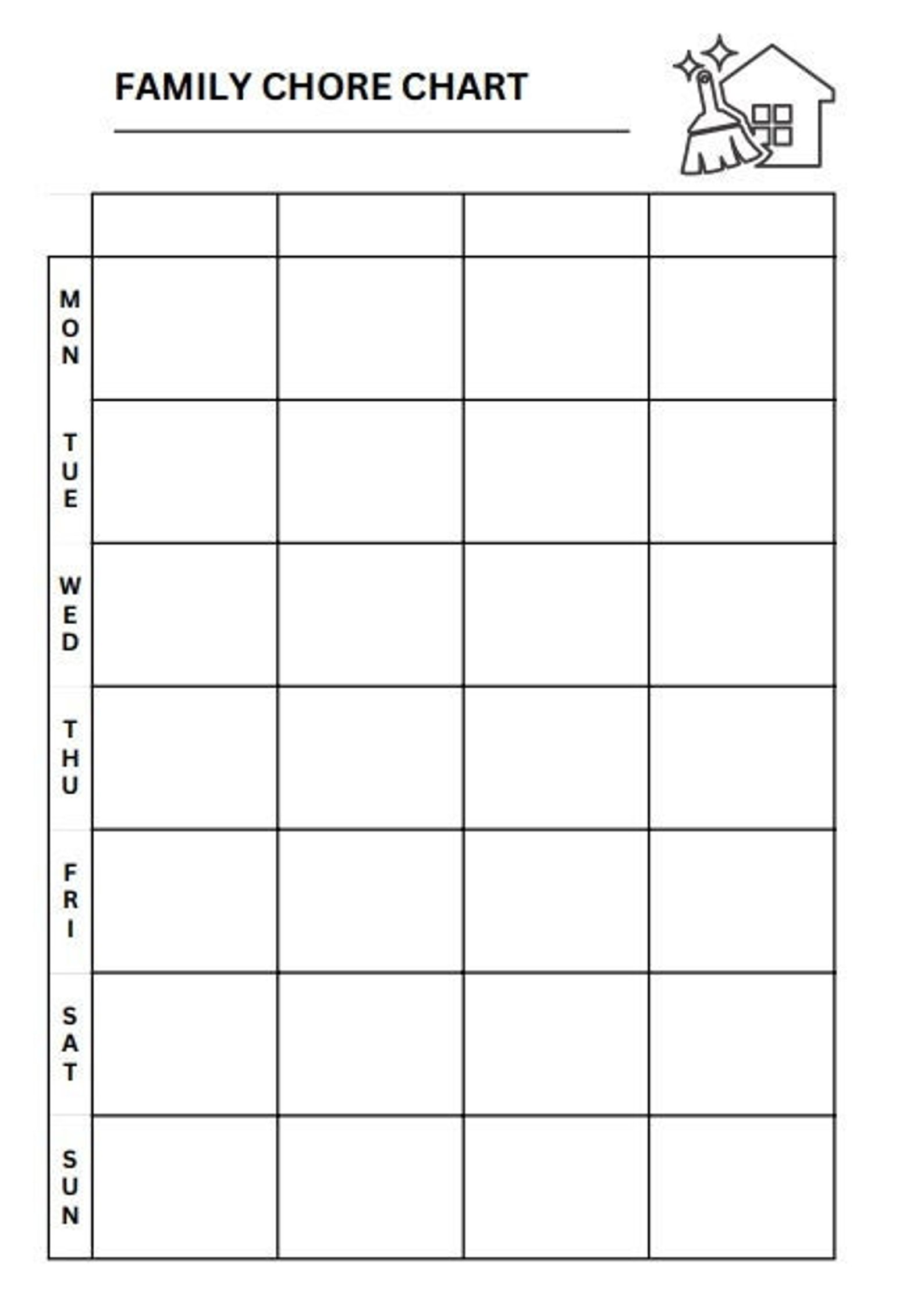 Family Chore Chart Printable and Fillable - Digital Download - Etsy