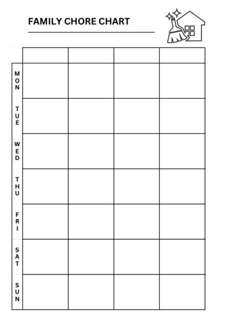 Family Chore Chart Printable and Fillable - Digital Download - Etsy