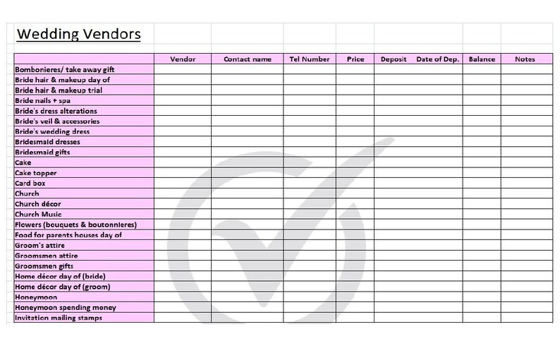 Wedding Vendors Fillable Chart Digital Download - Etsy