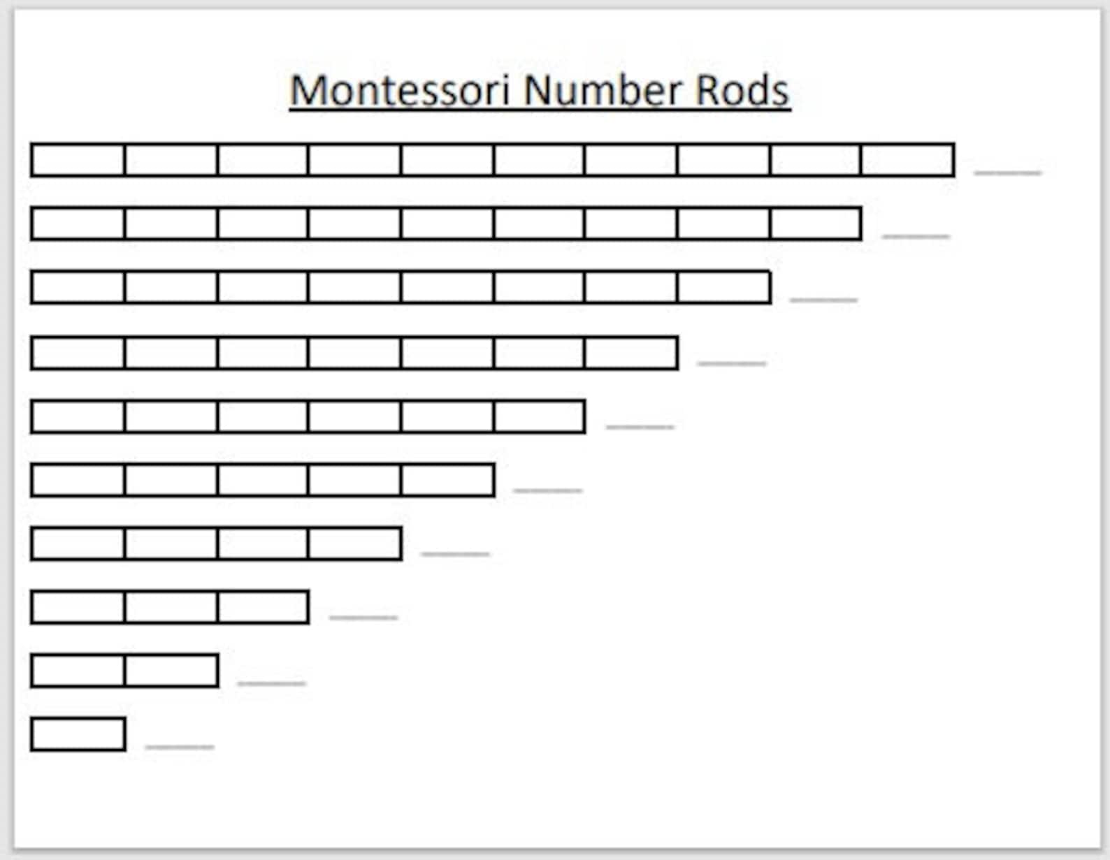 Montessori Number Rod Worksheet Activity Printable - Digital Download ...