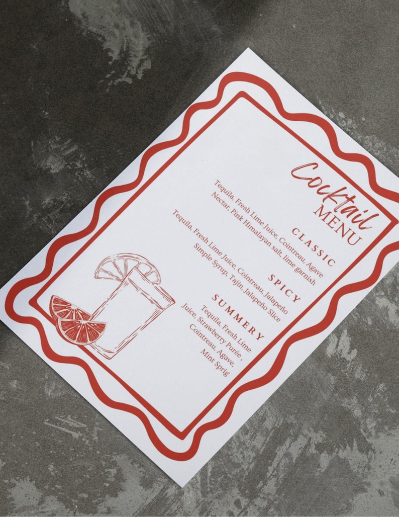 Margarita Cocktail Menu - Customizable Spicy Margs Menu, Bachelorette ...