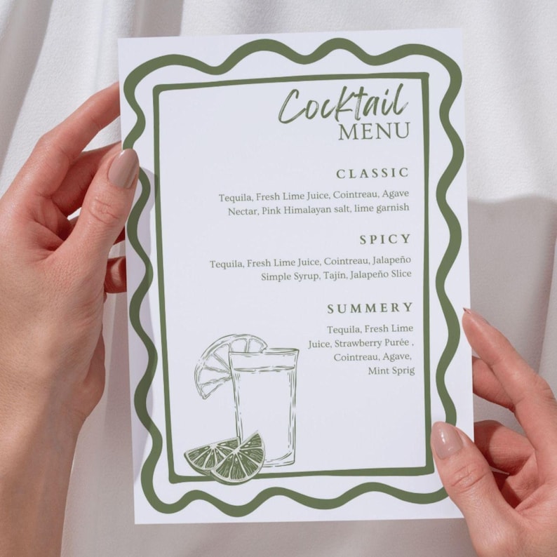 Margarita Cocktail Menu - Customizable Spicy Margs Menu, Bachelorette ...