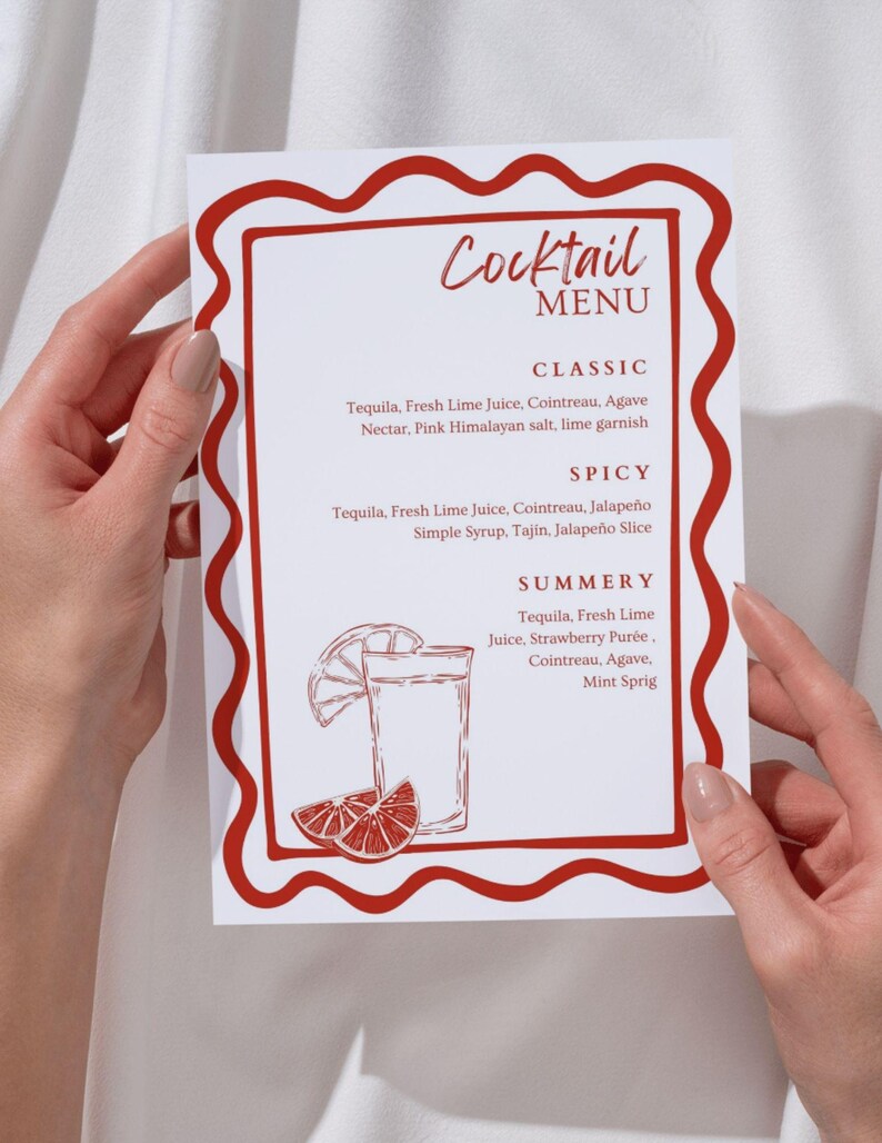 Margarita Cocktail Menu - Customizable Spicy Margs Menu, Bachelorette ...