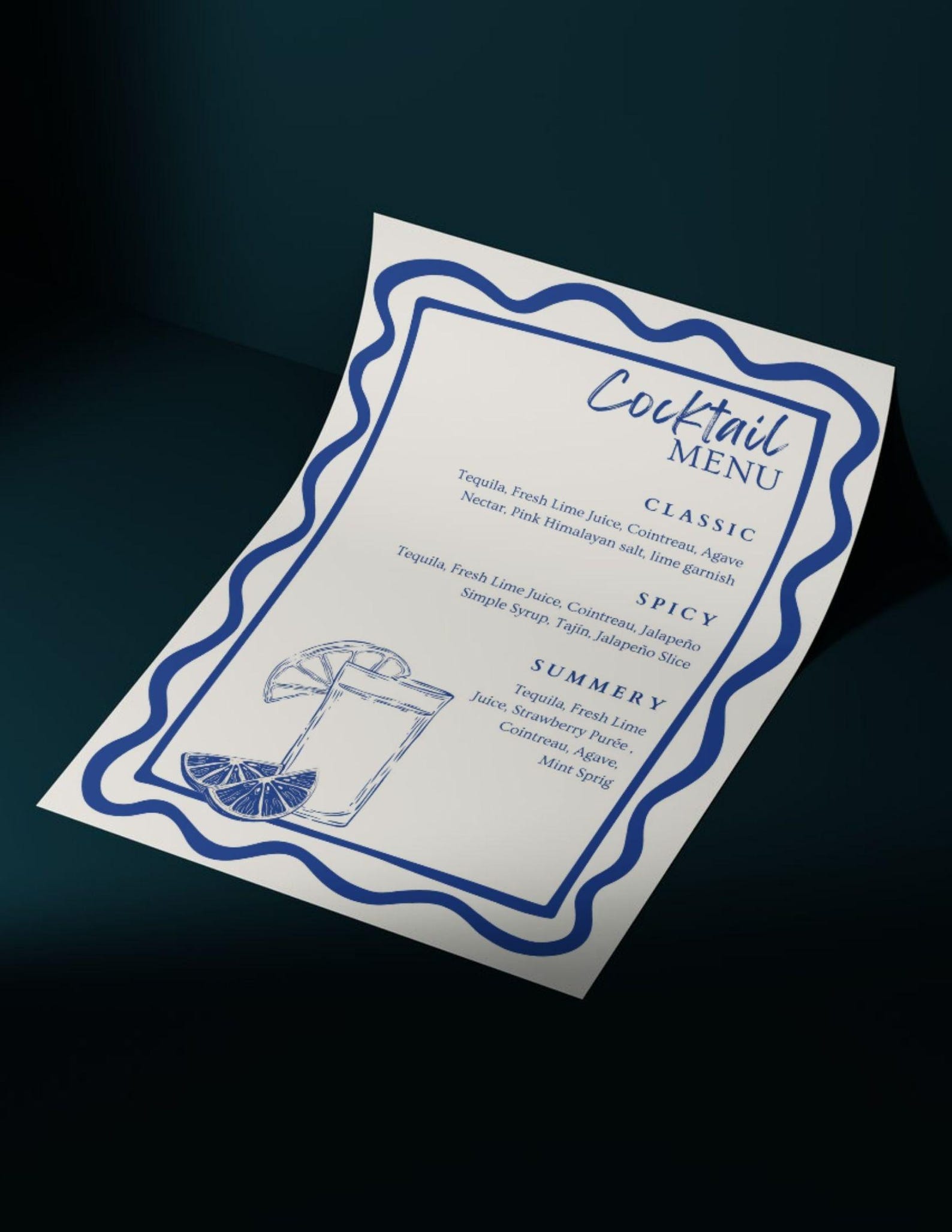 Margarita Cocktail Menu - Customizable Spicy Margs Menu, Bachelorette ...