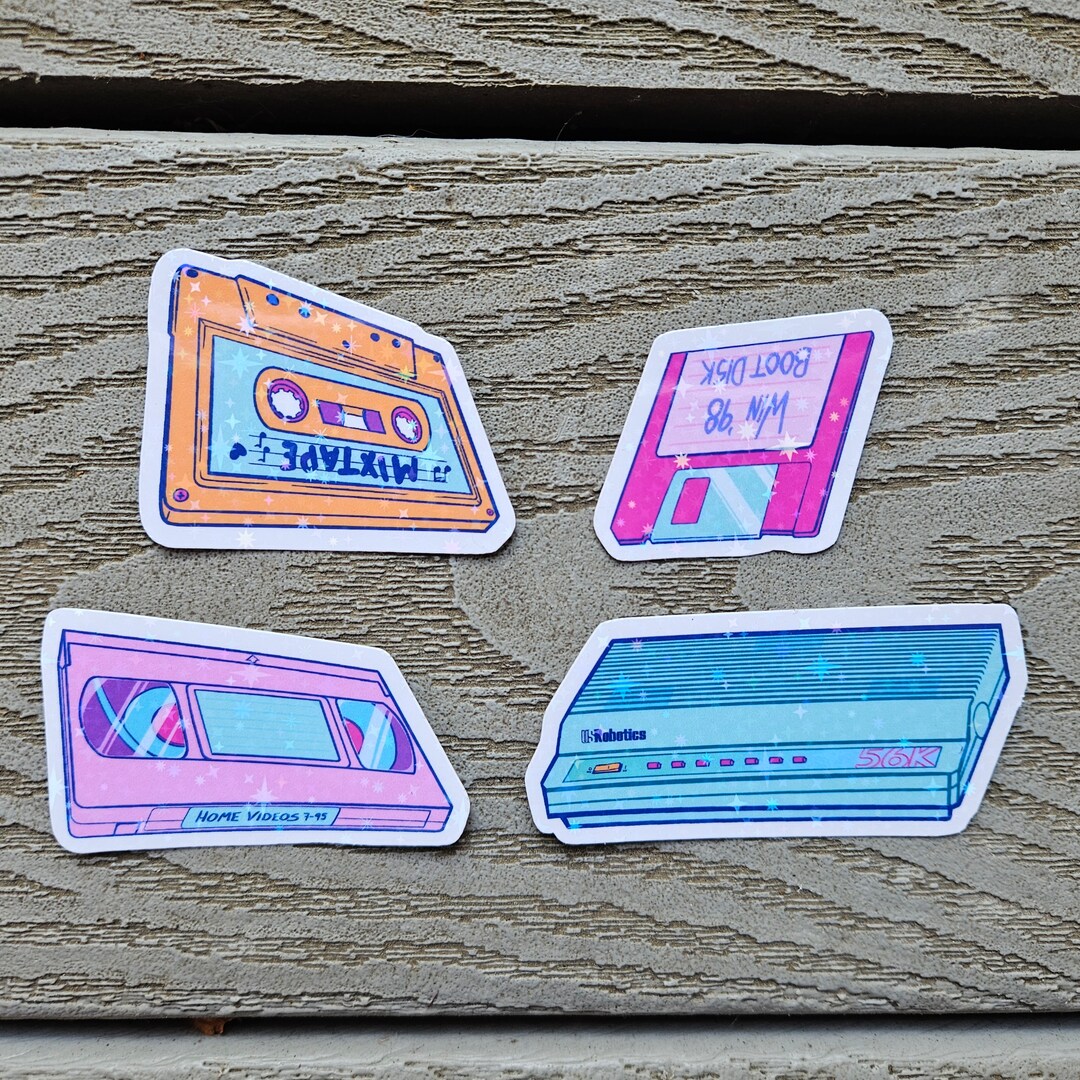 Old Technology Vaporwave Holographic Stickers Modem, Cassette, Floppy ...