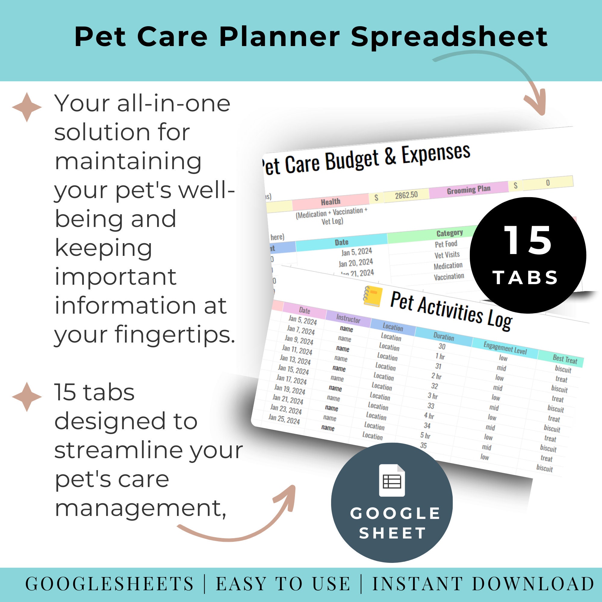 Pet Care Planner Organizer Tracker Checklist Grooming Vet Visits ...
