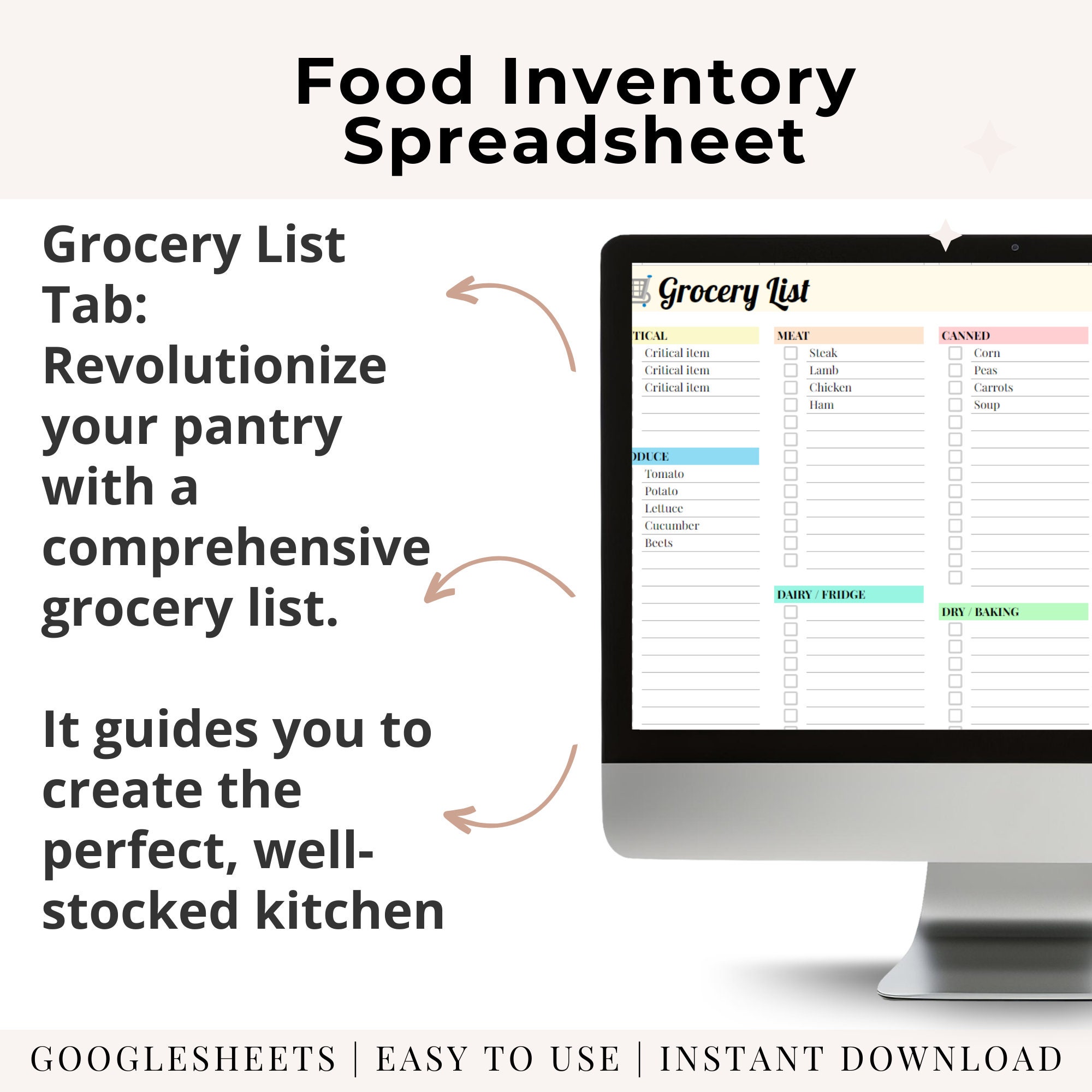 Food Inventory Template Google Sheet Checklist Tracker Spreadsheet ...