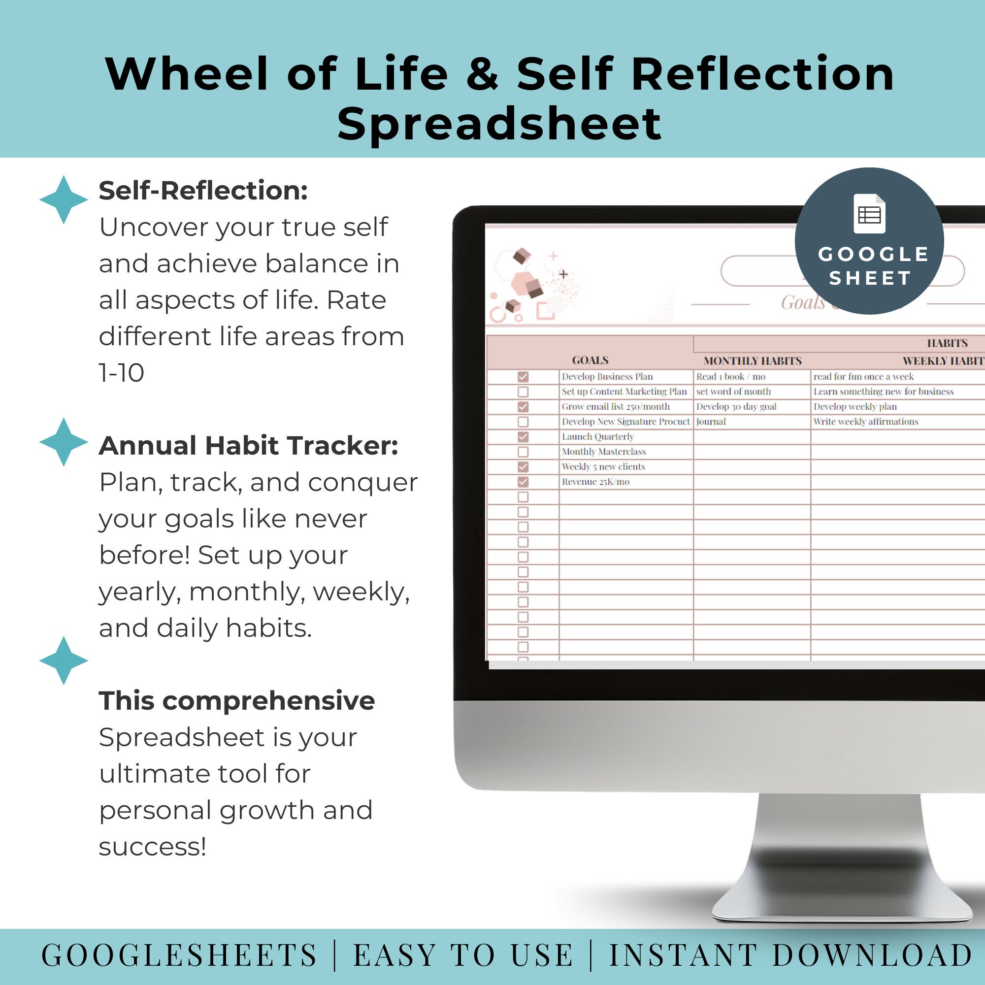 Wheel of Life Template Tracker Self Reflection Worksheet Google Sheet ...