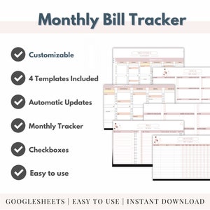 Monthly Bill Tracker Spreadsheet Calendar Google Sheets Payment Planner Personal Finance ...