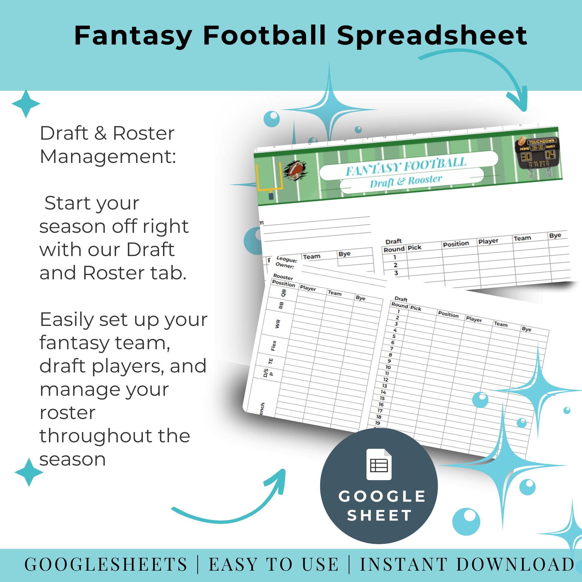 Fantasy Football Spreadsheet Tracker Google Sheets Teams League Score ...