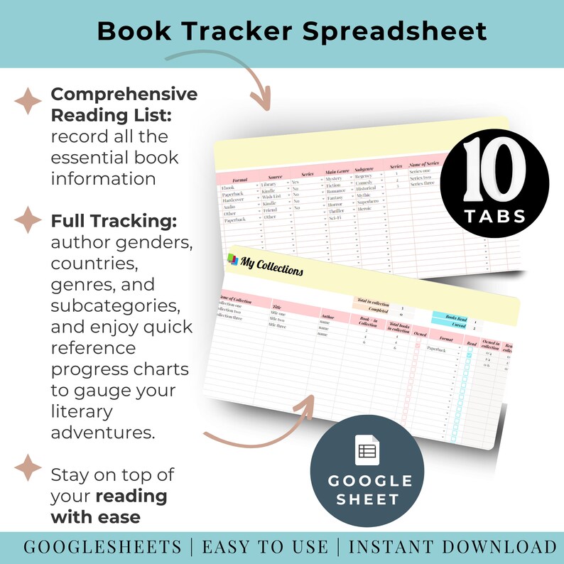 Book Tracker Spreadsheet Google Sheets Reading List Planning Log Book ...