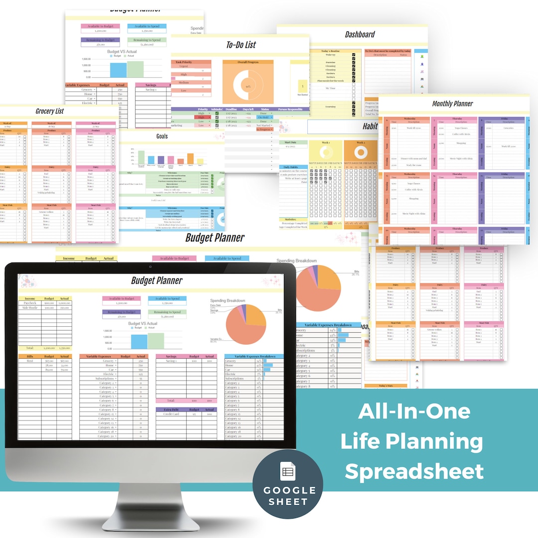 Life Planner Google Sheets Everything Planner Spreadsheet Life Tracker ...