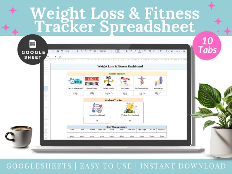 Body Measurements Calorie Tracker Diet Tracker Digital Weight Loss ...