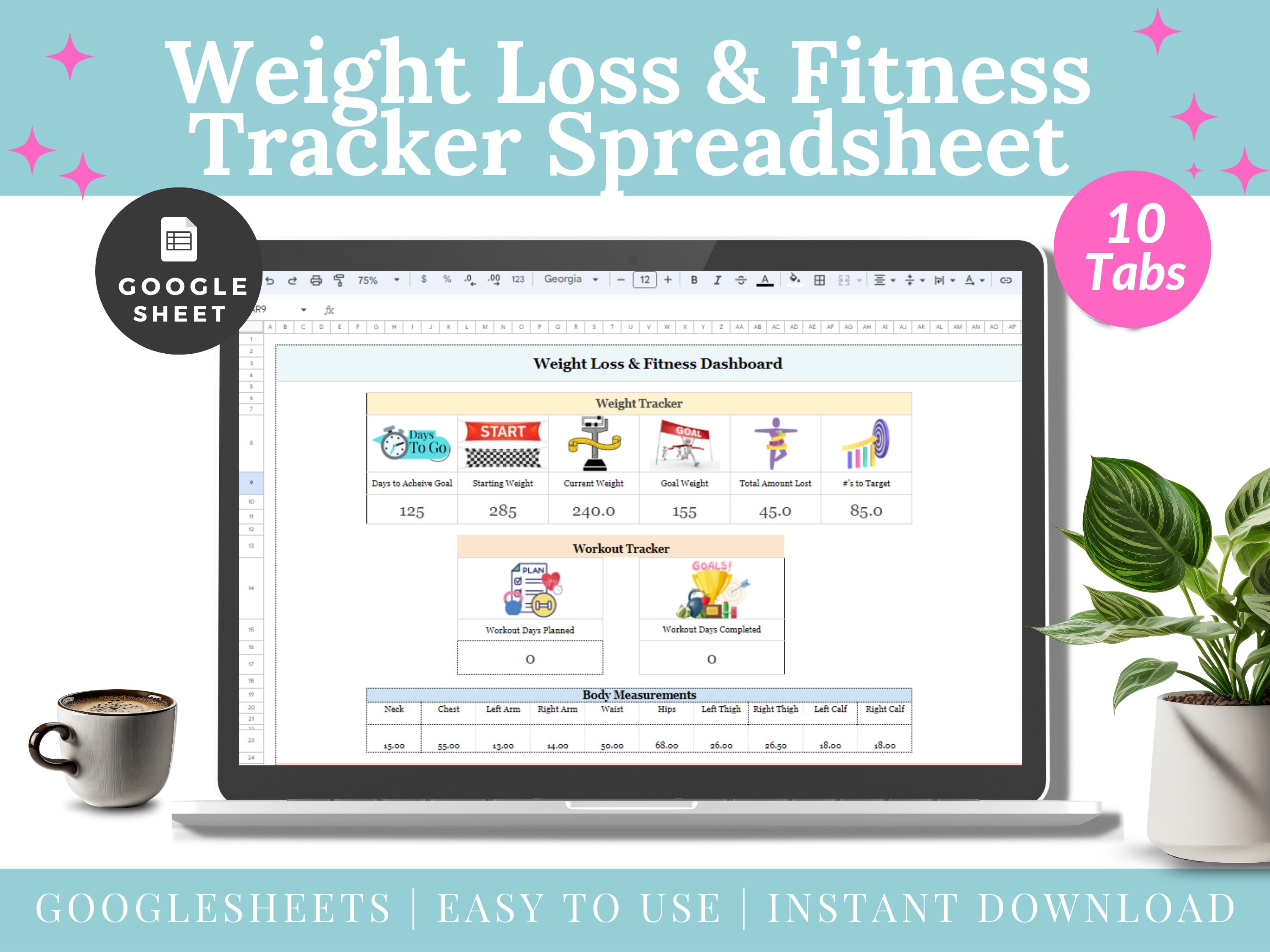 Body Measurements Calorie Tracker Diet Tracker Digital Weight Loss ...