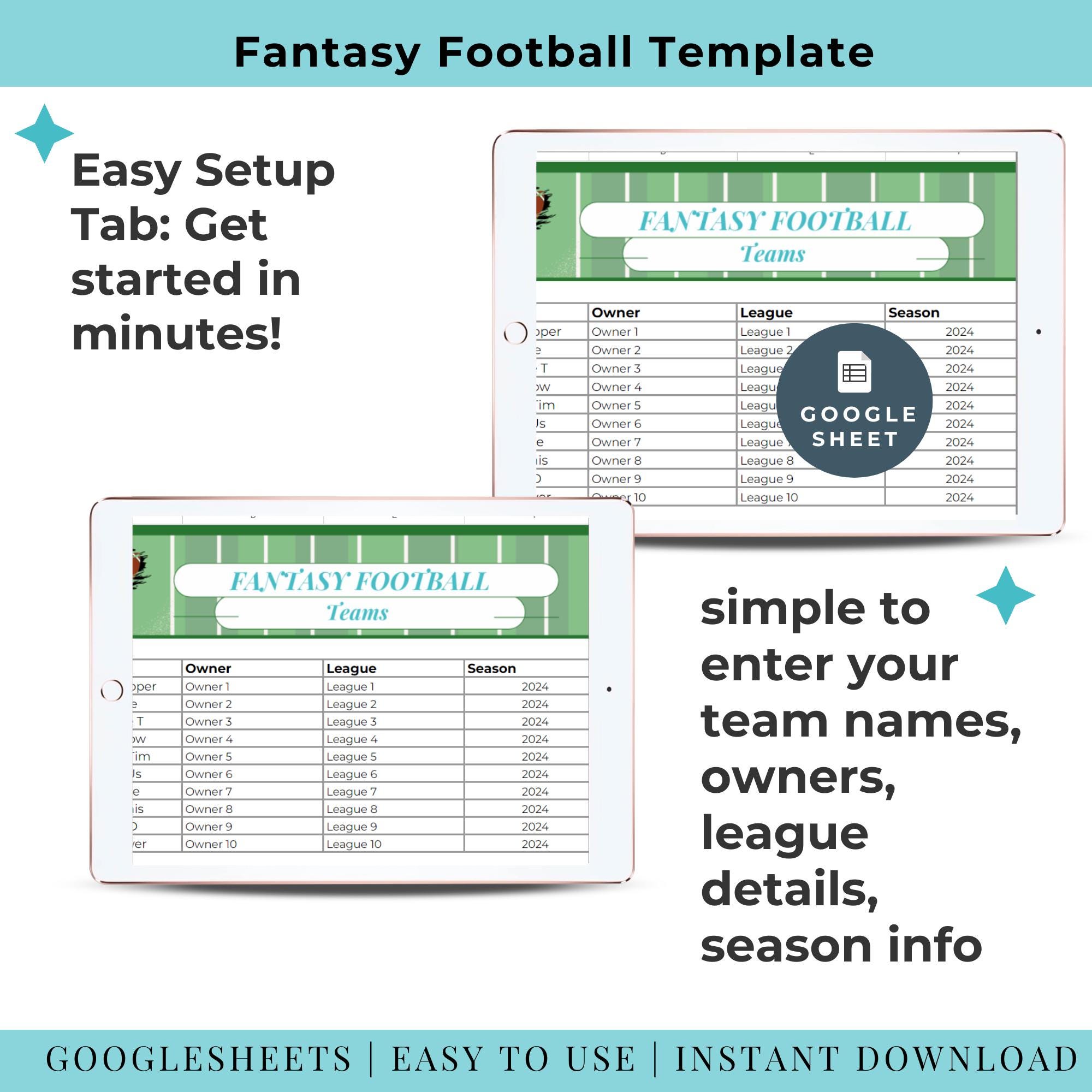 Fantasy Football Spreadsheet Tracker Google Sheets Teams League Score ...