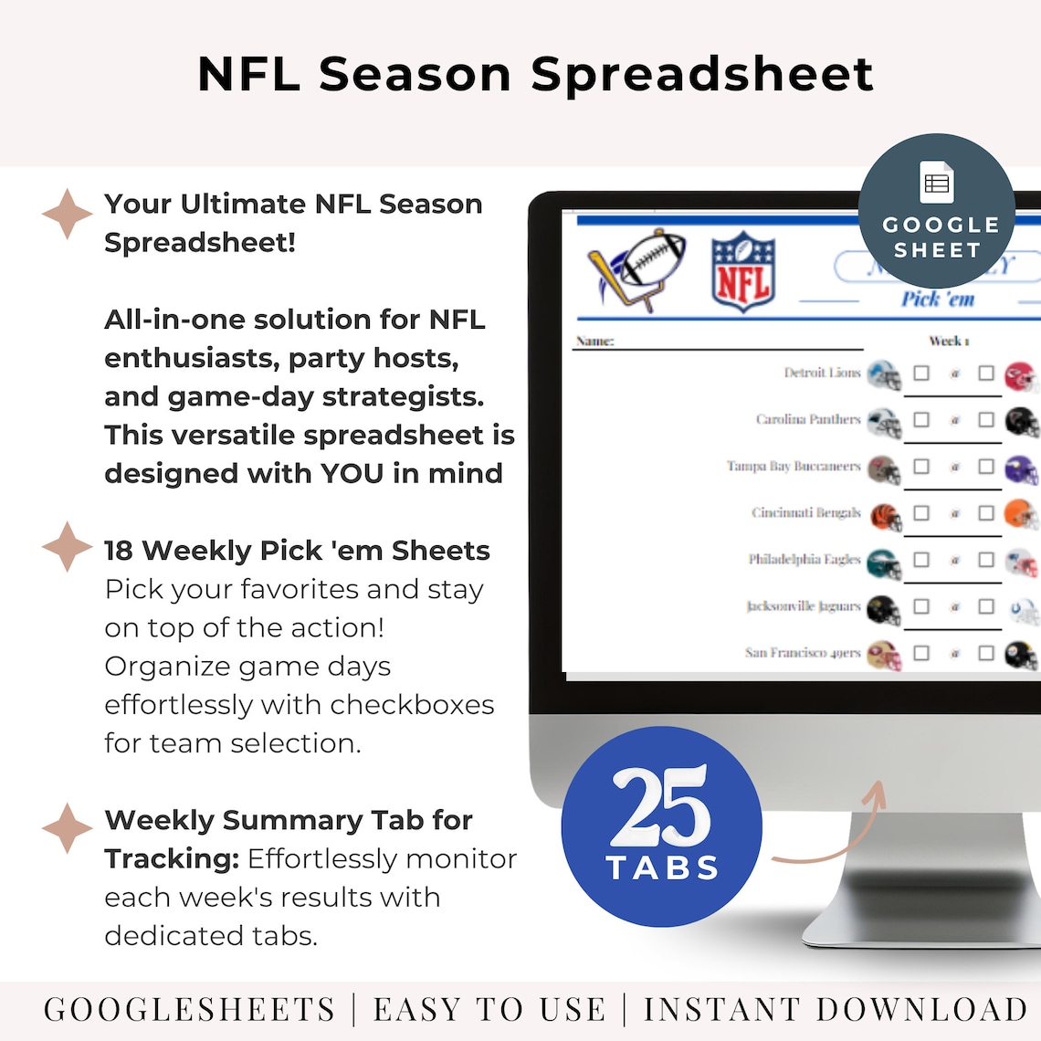 Pro Football Pick'em Pool Google Sheets Template Digital Download - Etsy