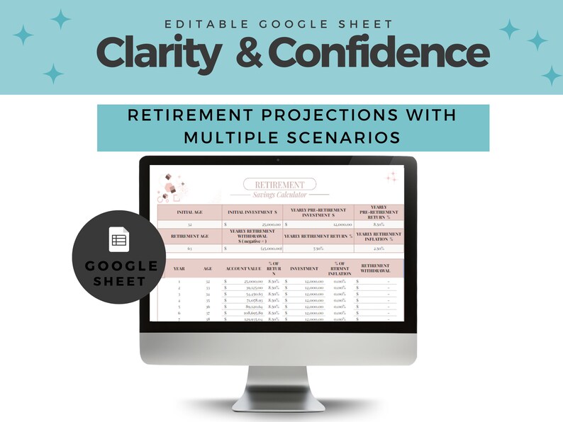 Retirement Savings Planner Google Sheets Spreadsheet Simple Tracker ...