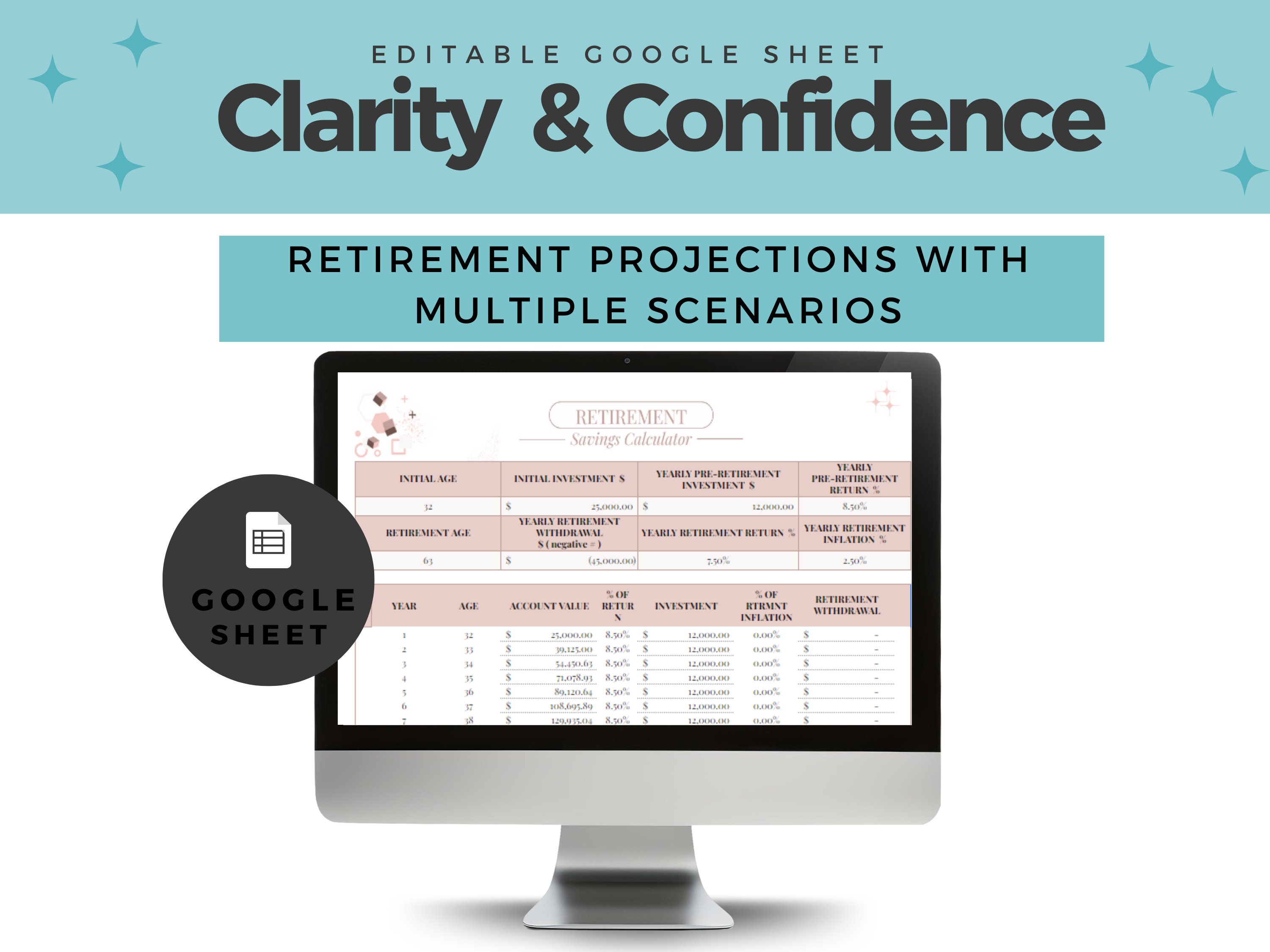 Retirement Savings Planner Google Sheets Spreadsheet Simple Tracker ...