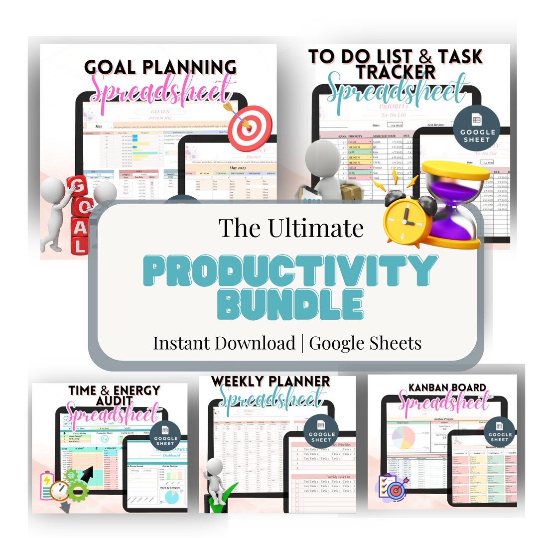 Productivity Google Sheets Bundle: Goal Planner, Kanban Board (digital ...
