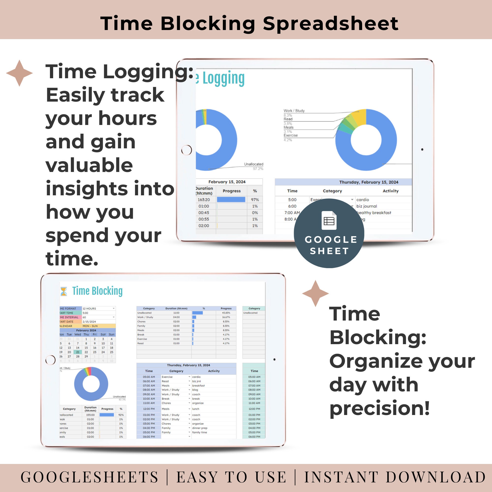 Time Tracker Time Management Template Time Blocking Planner Printable ...