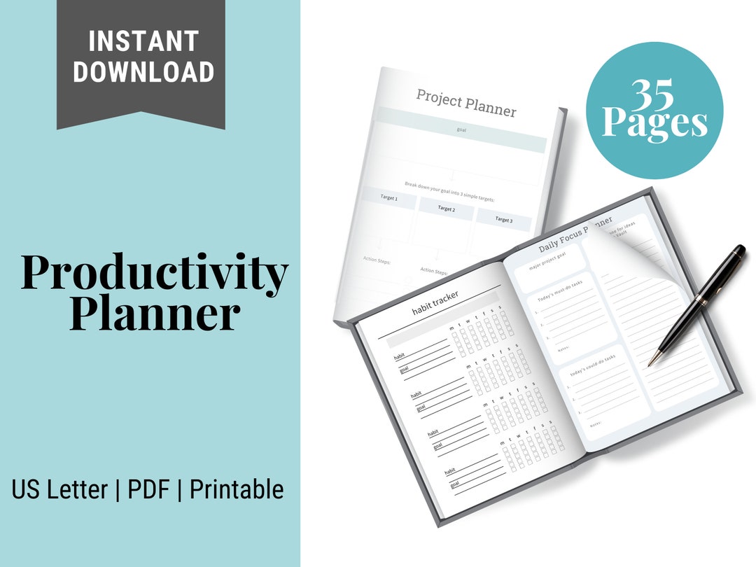 Productivity Planner Printable: Daily, Weekly, Monthly (PDF Download ...