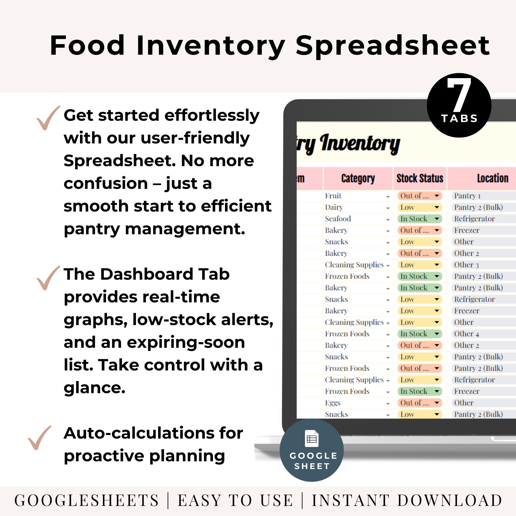 Food Inventory Template Google Sheet Checklist Tracker Spreadsheet ...