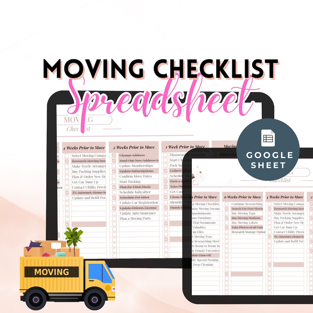 Moving Checklist Spreadsheet: Home Inventory, Budget (digital Download ...