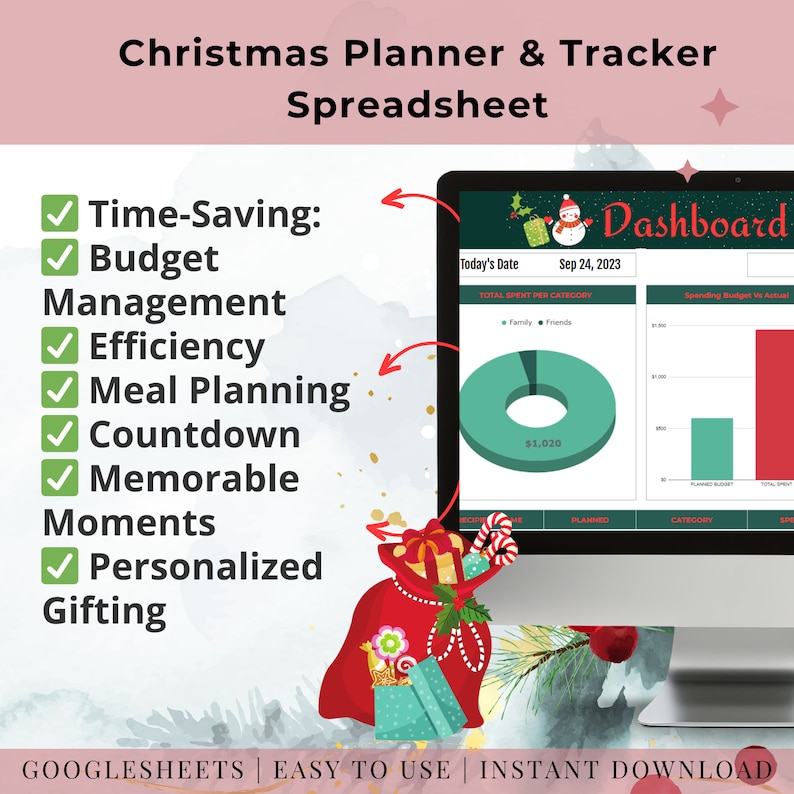 Christmas Planner Spreadsheet Google Sheets Gift Tracker Guide Budget ...