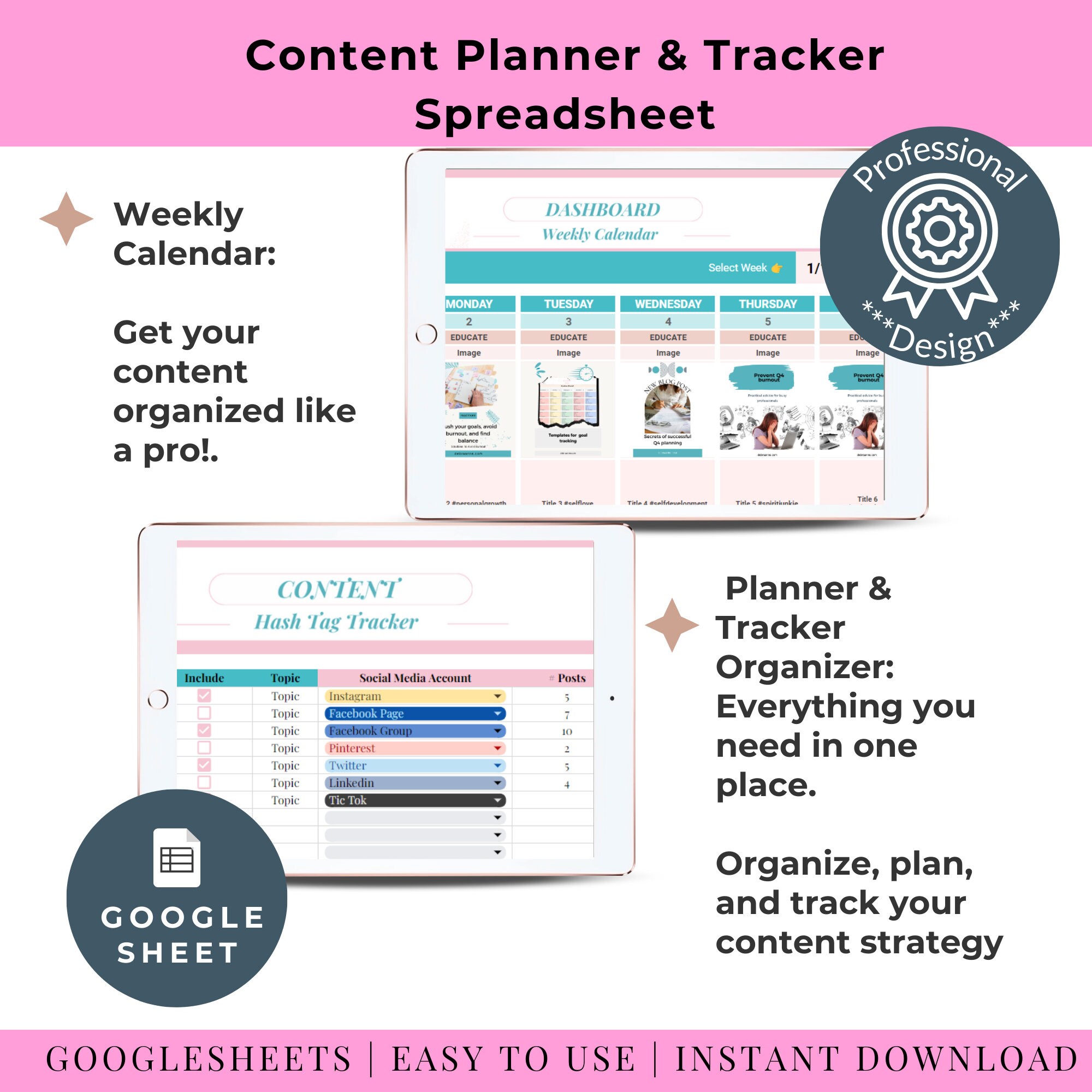Content Calendar Planner Tracker Social Media Business Marketing ...