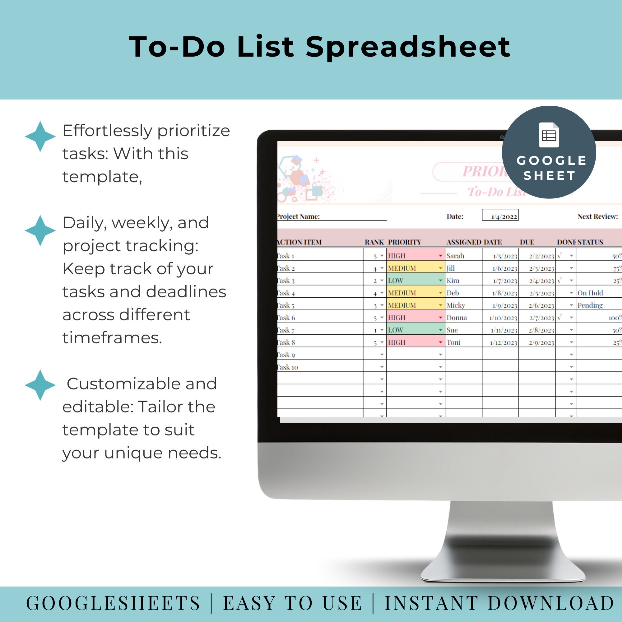 To Do List Google Sheets Template Daily Task List Google Team Task ...