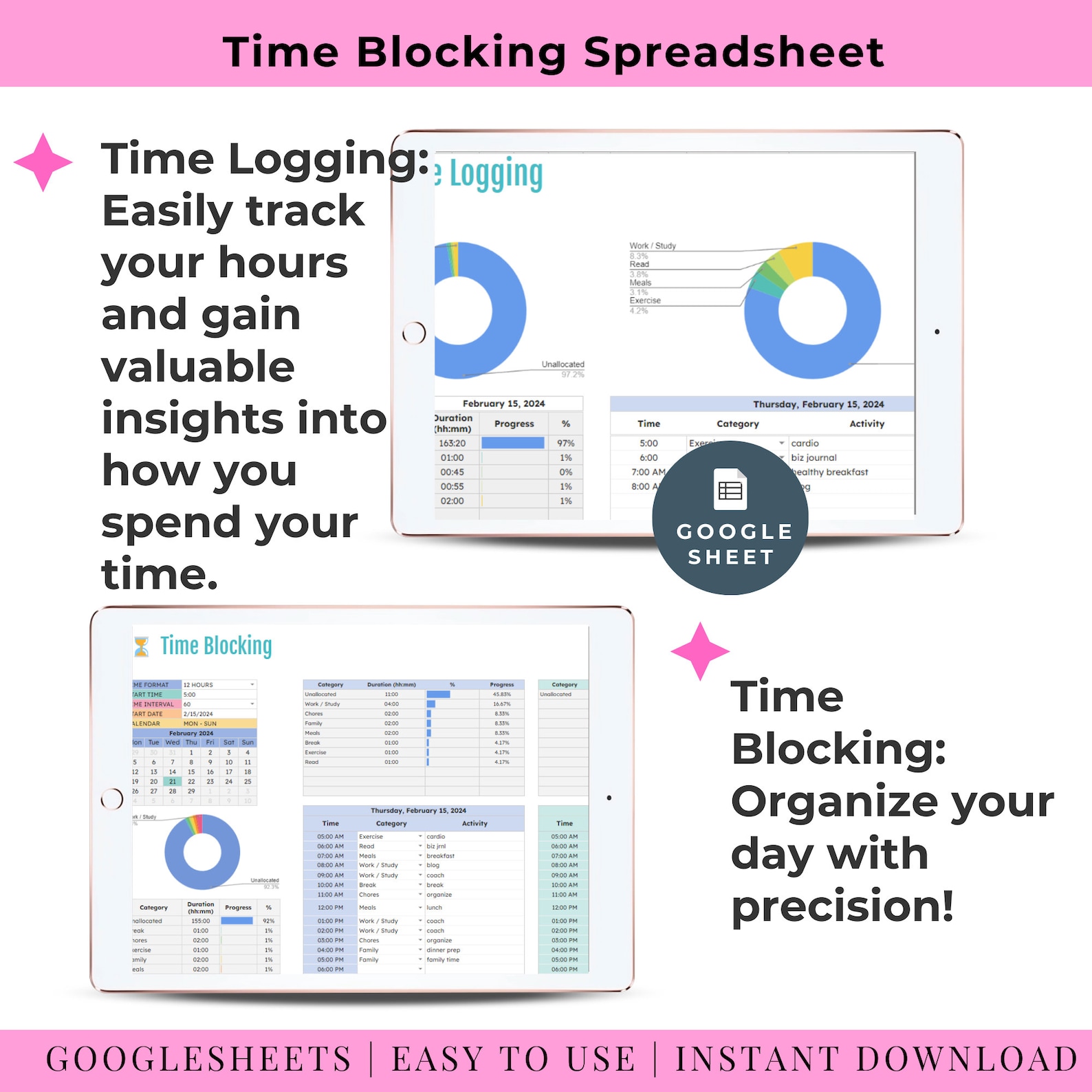 Google Sheets Time Management Template for Professionals Best Time Blocking Spreadsheet for ...