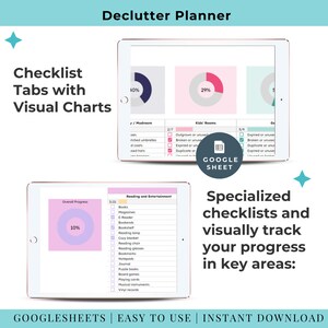 Declutter Planner Guide Spreadsheet Google Sheets Decluttering Checklist 30 Day Challenge ...