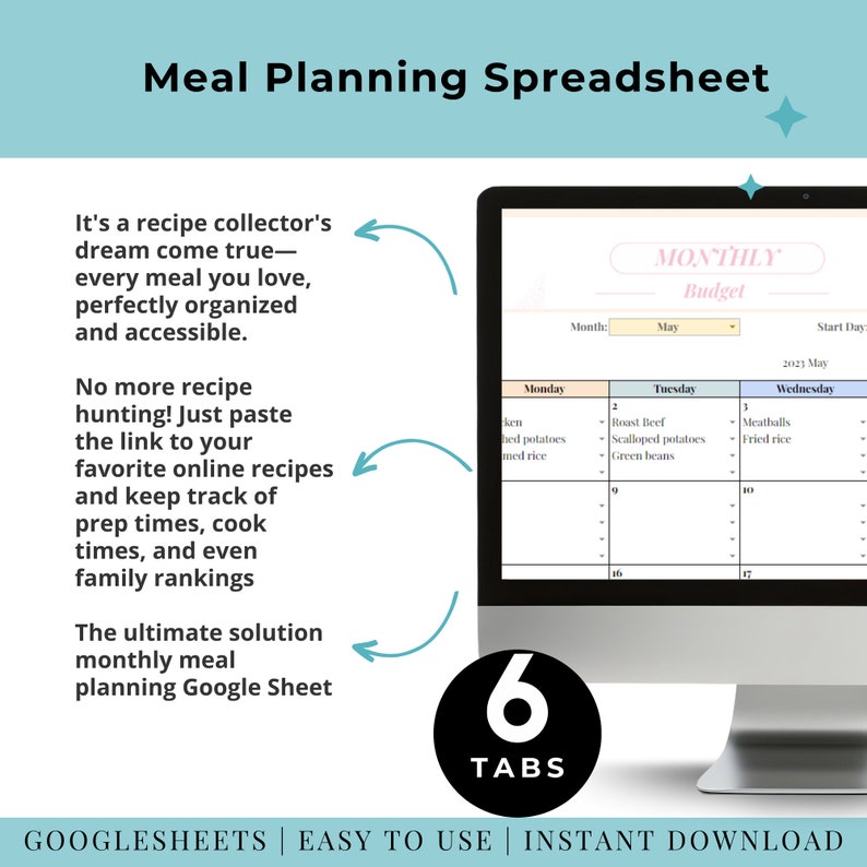 Meal Plan Spreadsheet Template Google Sheets Monthly Meal Planner ...
